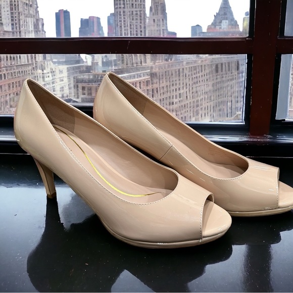 Cole Haan | Shoes | Cole Haan Drado Platform Peeptoe Pump 95m Nude Patent | Poshmark